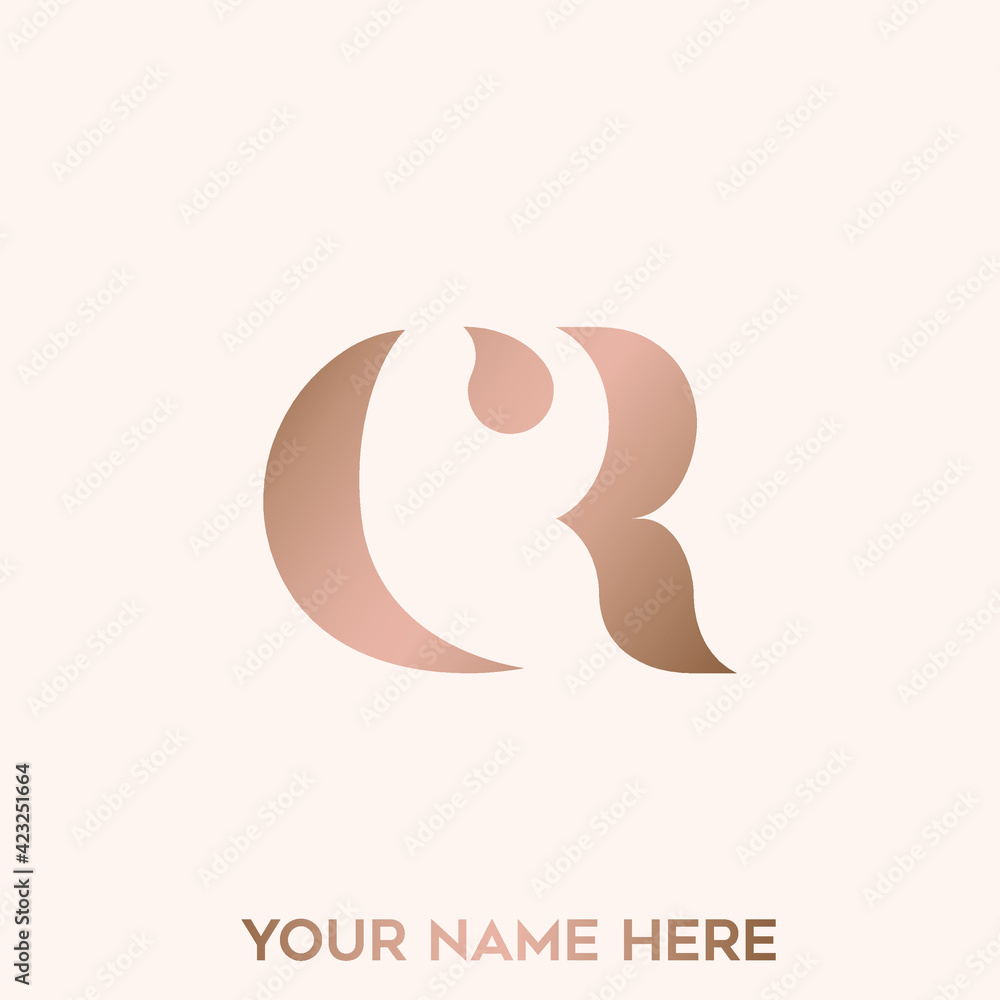 CR monogram logo.Abstract typographic signature icon.Rose gold color ...