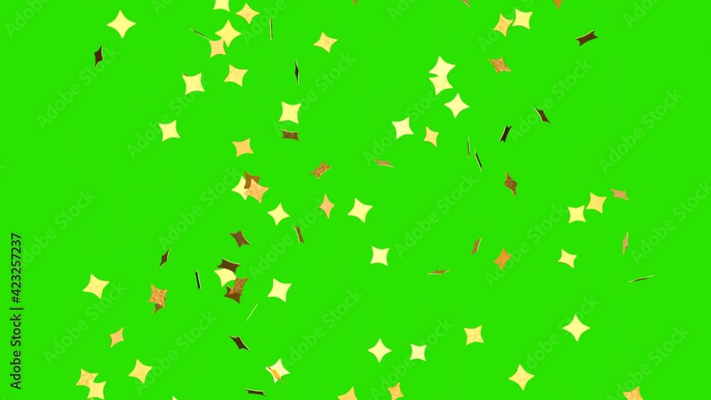 Falling gold stars on a chroma-key background. 3D rendering of ...