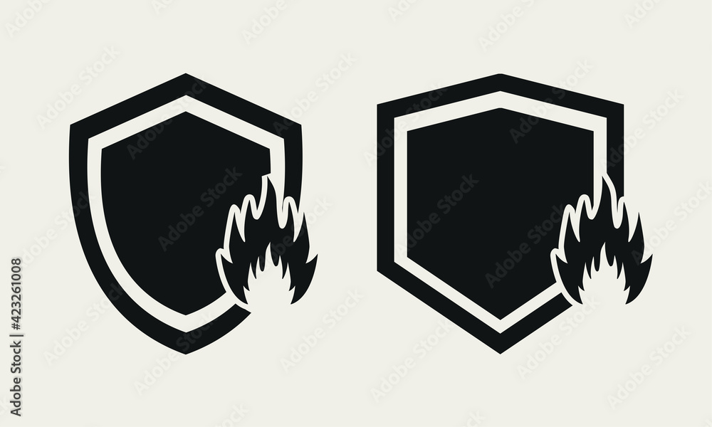 Heat resistant sign. Fire resistance. Shield with fire icon. Refractory ...