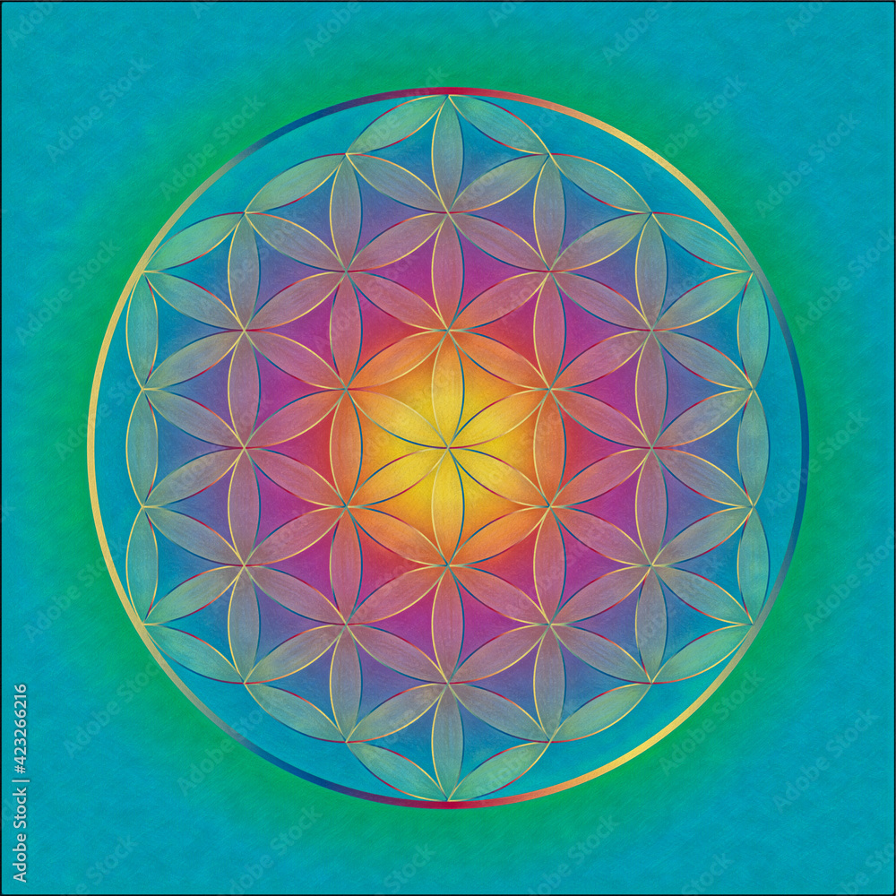 Flower of Life Rainbow Colors With Gradients Background. Sacred ...