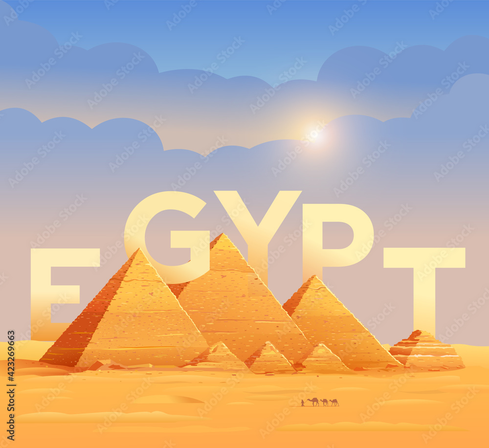 Pyramids of Egypt. The letters on the background of the Egyptian ...