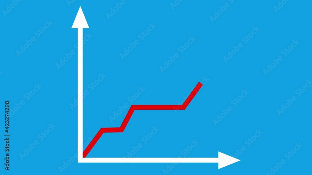 2d flat animation: upward graph. Two white axes or arrows are the ...