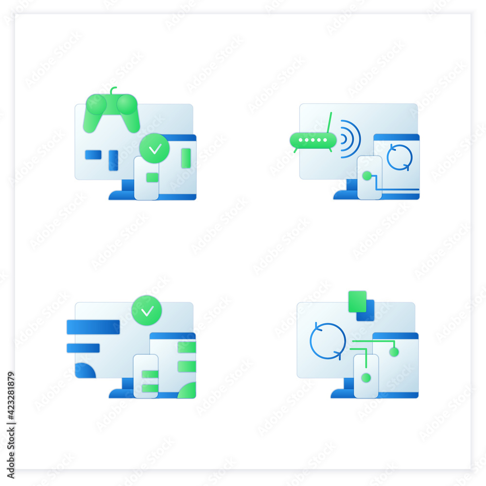 Cross platform flat icons set. Programming environment. Playing ...
