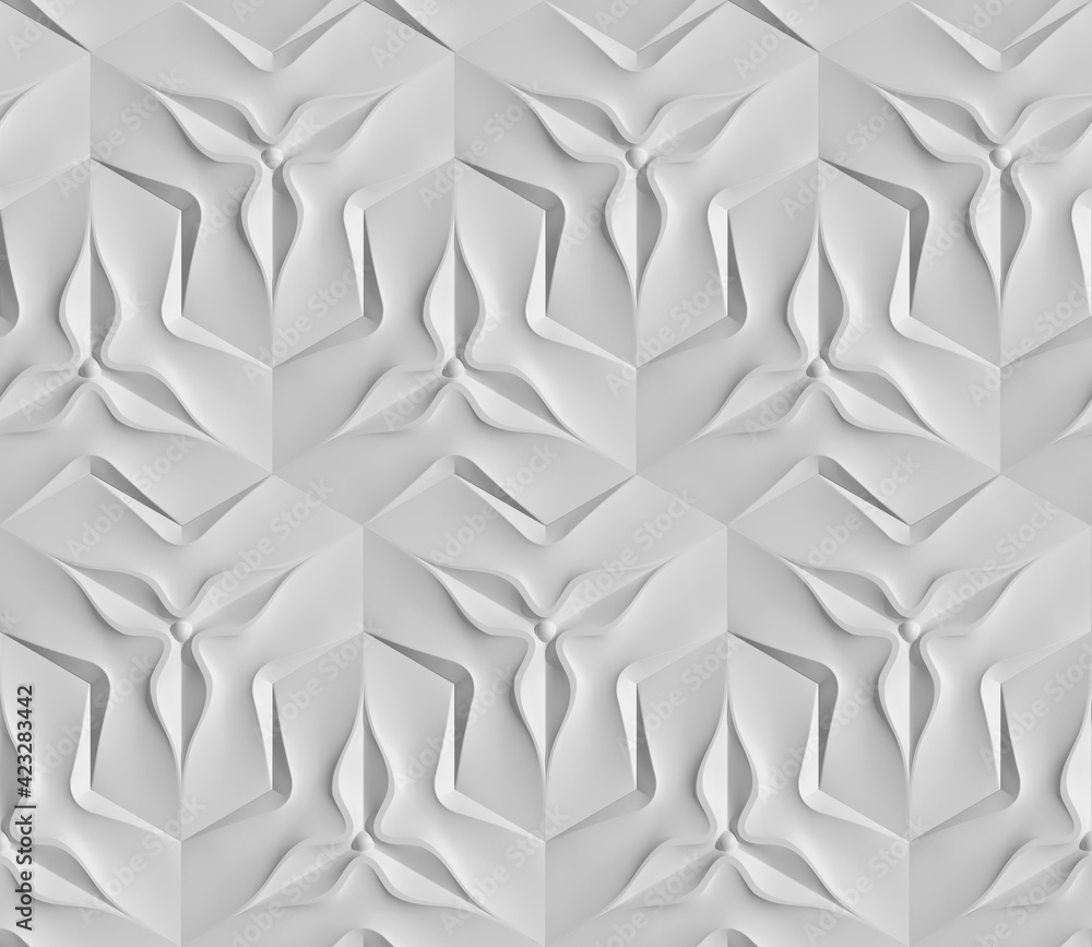 3D Wallpaper in the form of geometric 3D white panels. Realistic ...