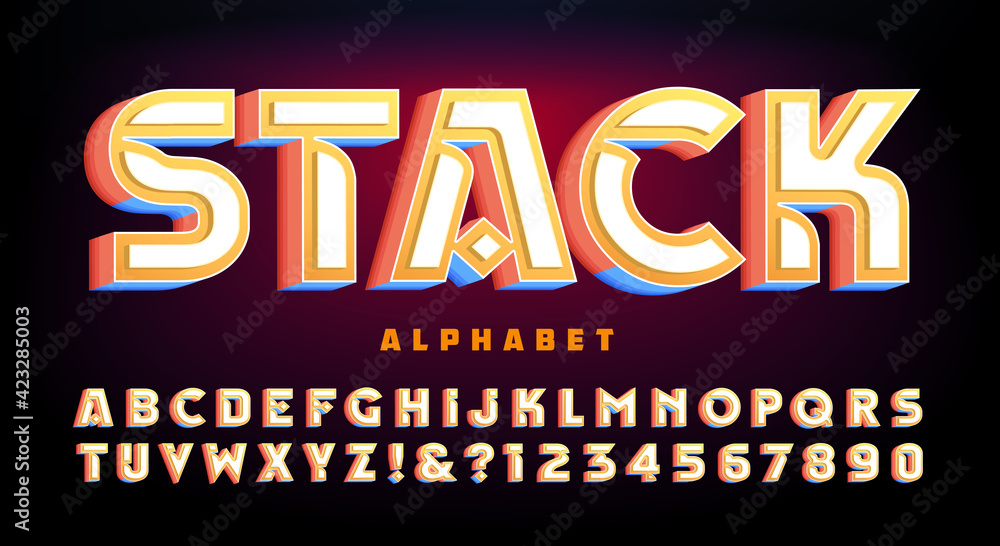 Stack multilayered alphabet; a unique font style with stacked and ...