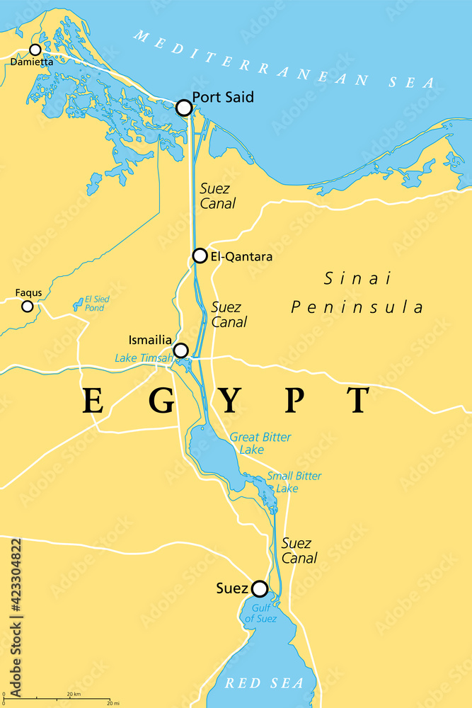 Suez Canal Political Map An Artificial Sea Level Waterway In Egypt Connecting The