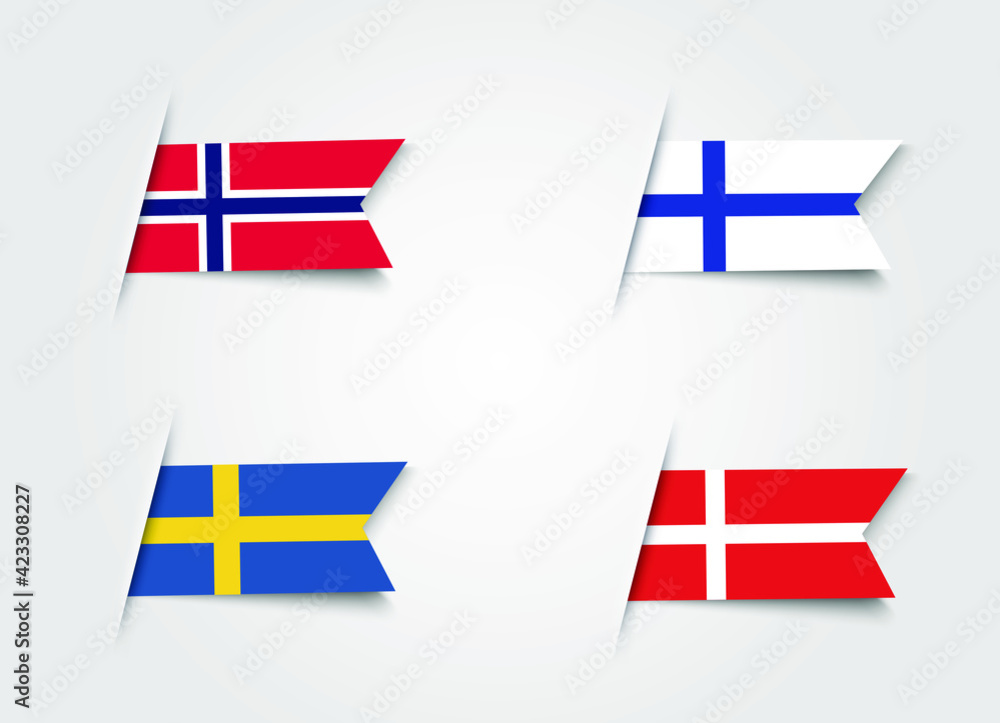 Nordic flags set, vector Scandinavian countries flag Stock Vector ...