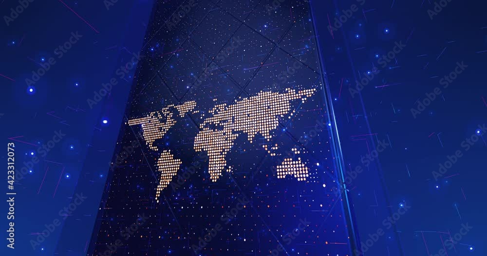 Breaking News Broadcast TV Animation. Cube Planet Earth Orbiting Slowly. Digital Technologies ...