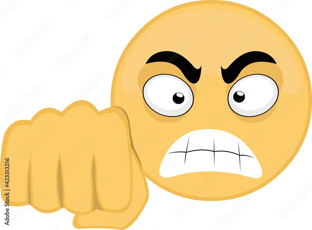 Vector illustration of emoticon with an angry expression and giving a ...