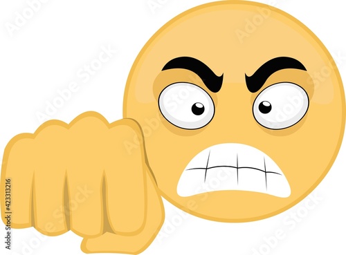 Vector illustration of emoticon with an angry expression and giving a ...