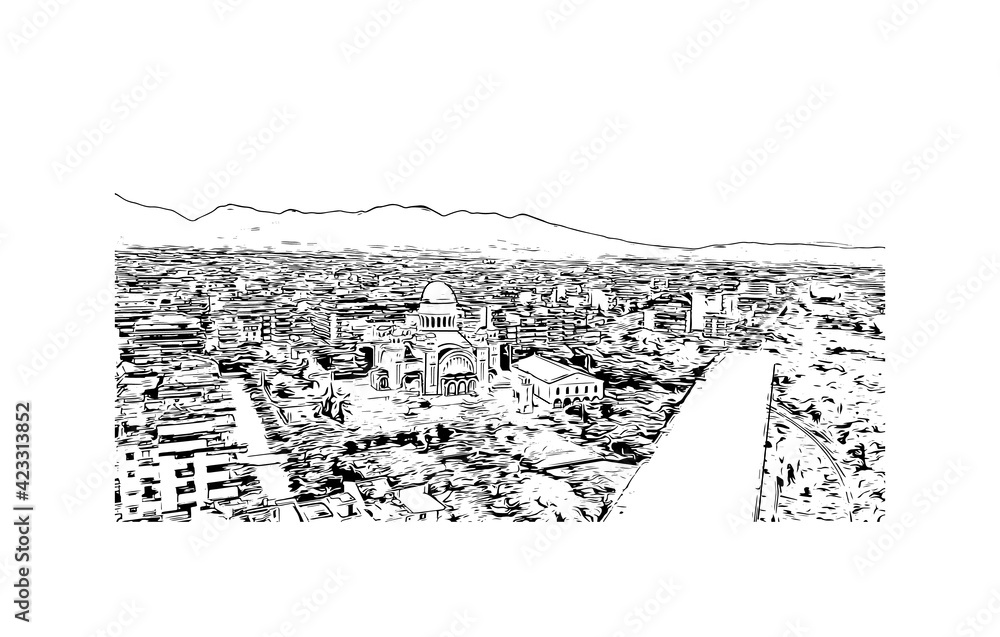 Building view with landmark of Patras is the city in Greece. Hand drawn ...