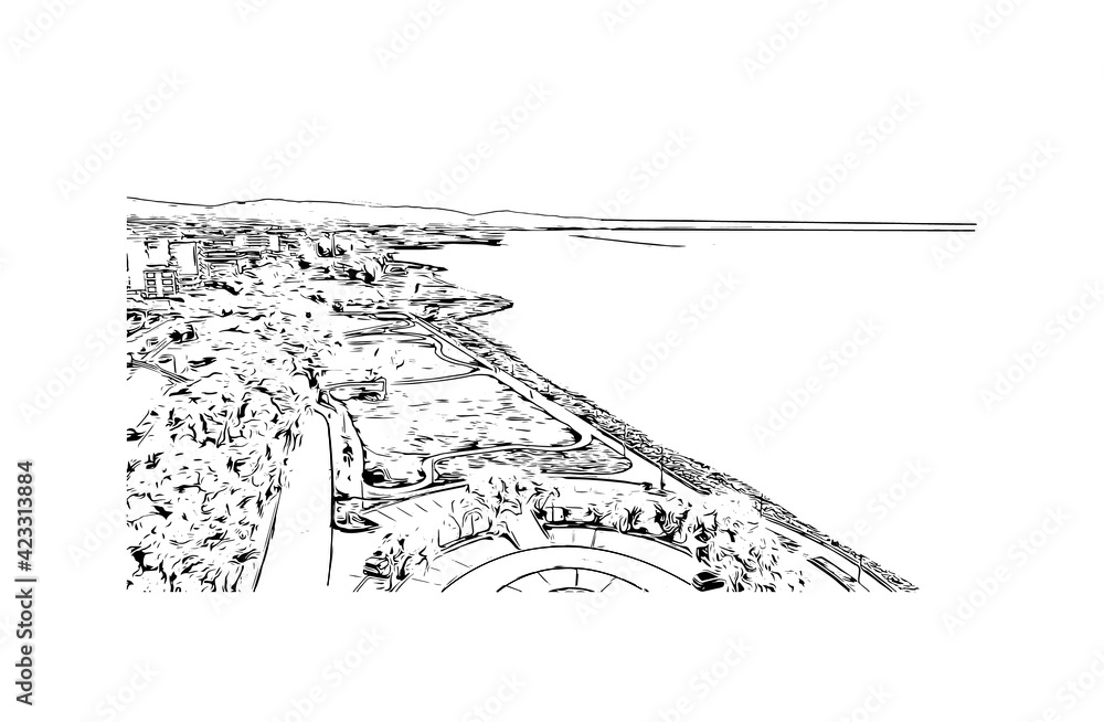 Building view with landmark of Patras is the city in Greece. Hand drawn ...