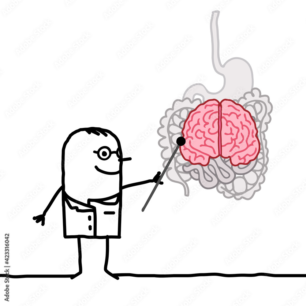 Cartoon Doctor Explaining that Bowel is like a second Brain Stock ...