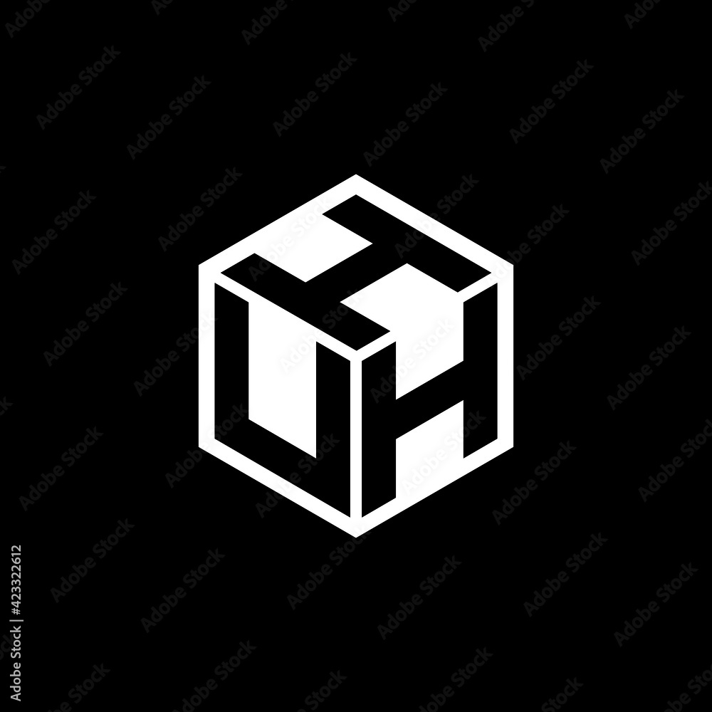 UHH letter logo design with black background in illustrator, cube logo ...