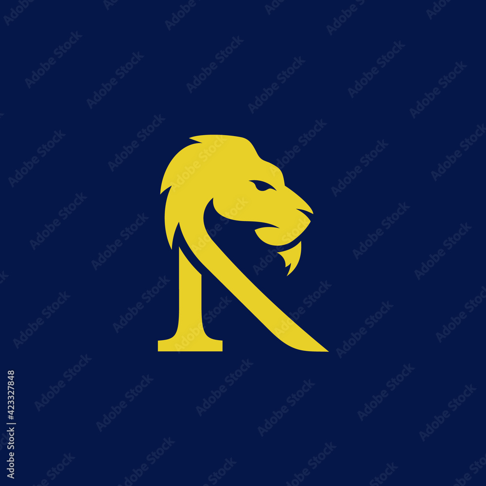 Lion head in letter R logo design - lettermark logo - logotype Stock ...