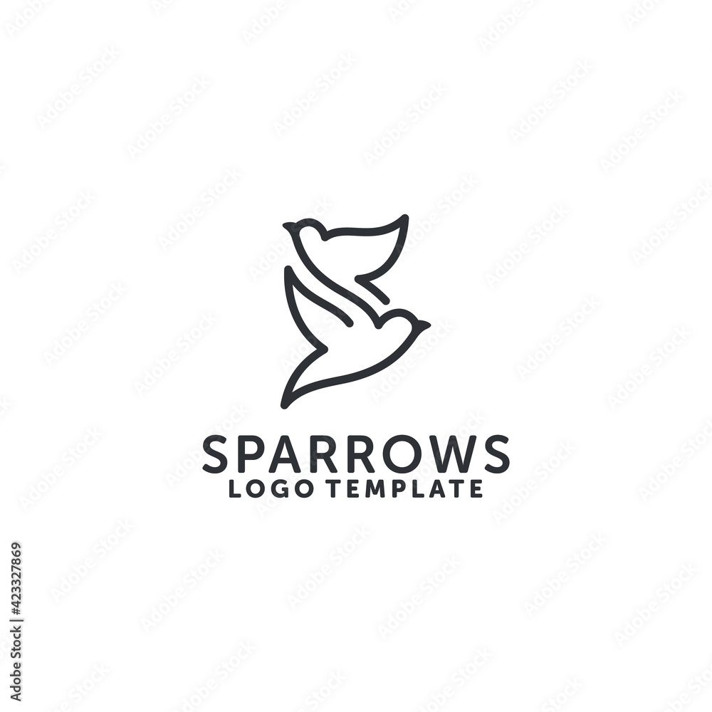 Two Sparrows flying logo template - line art logo design vector ...