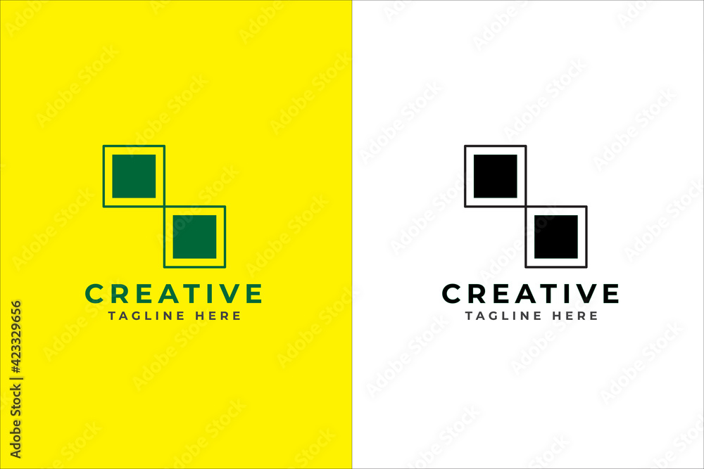 square logos, green and monochromatic shapes. Abstract logos, design ...