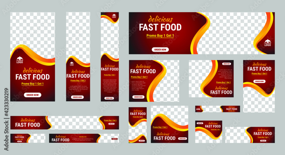 Set of fast foods web banners of standard size with a place for photos ...