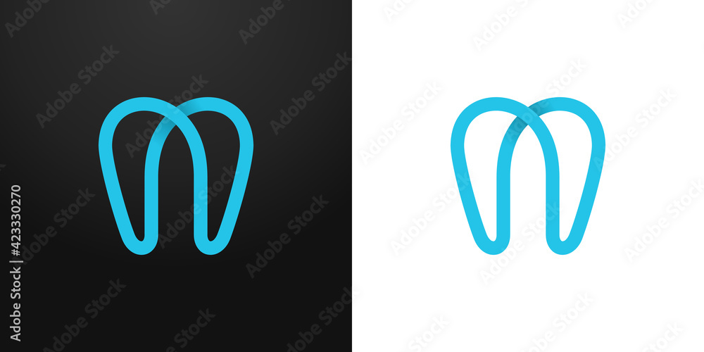 Modern overlapping single line molar tooth logo design in blue ...
