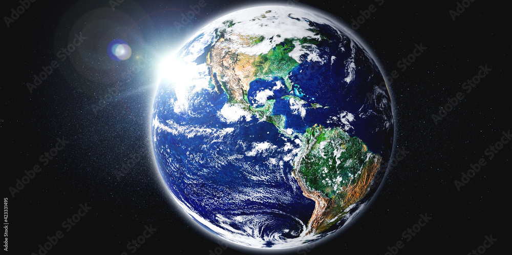 Planet earth globe view from space showing realistic earth surface and ...
