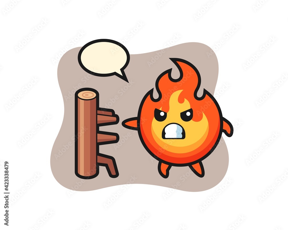 fire cartoon illustration as a karate fighter Stock Vector | Adobe Stock