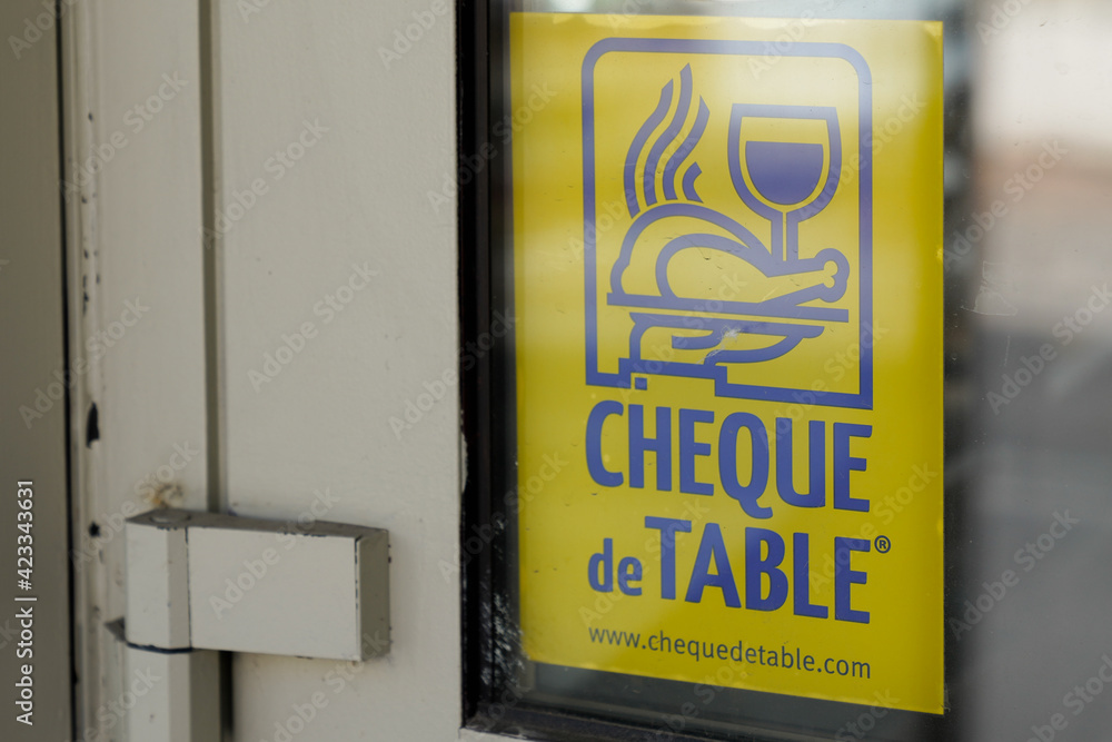 cheque de table stickers label logo brand and text sign on windows ...