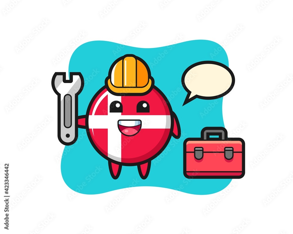 Mascot cartoon of denmark flag badge as a mechanic Stock Vector | Adobe ...