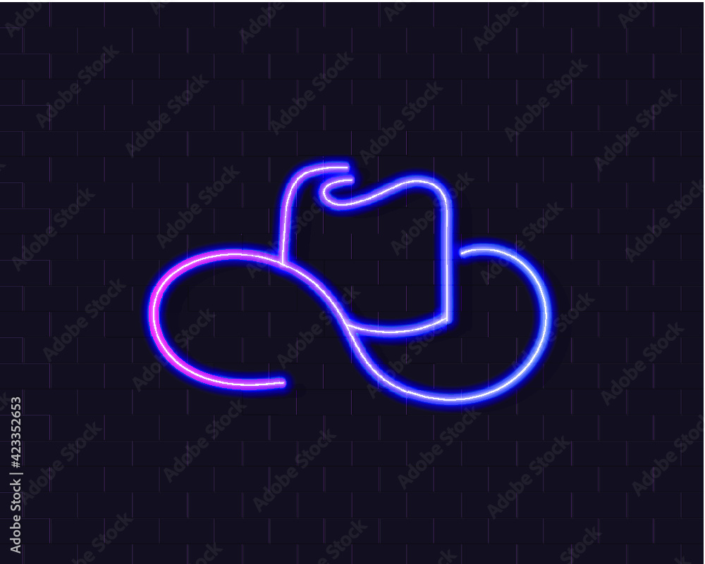 Vector Neon Cowboy Hat on Brick Wall Background, Glowing Sign, Gradient ...