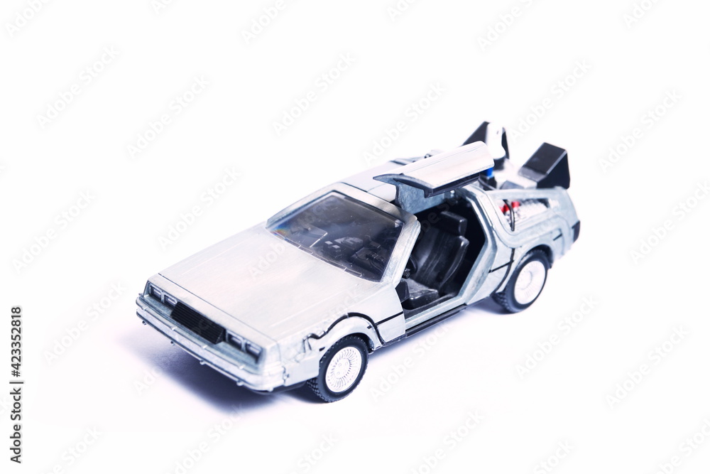 Special car from Back to The Future movie. DeLorean toy car made of ...