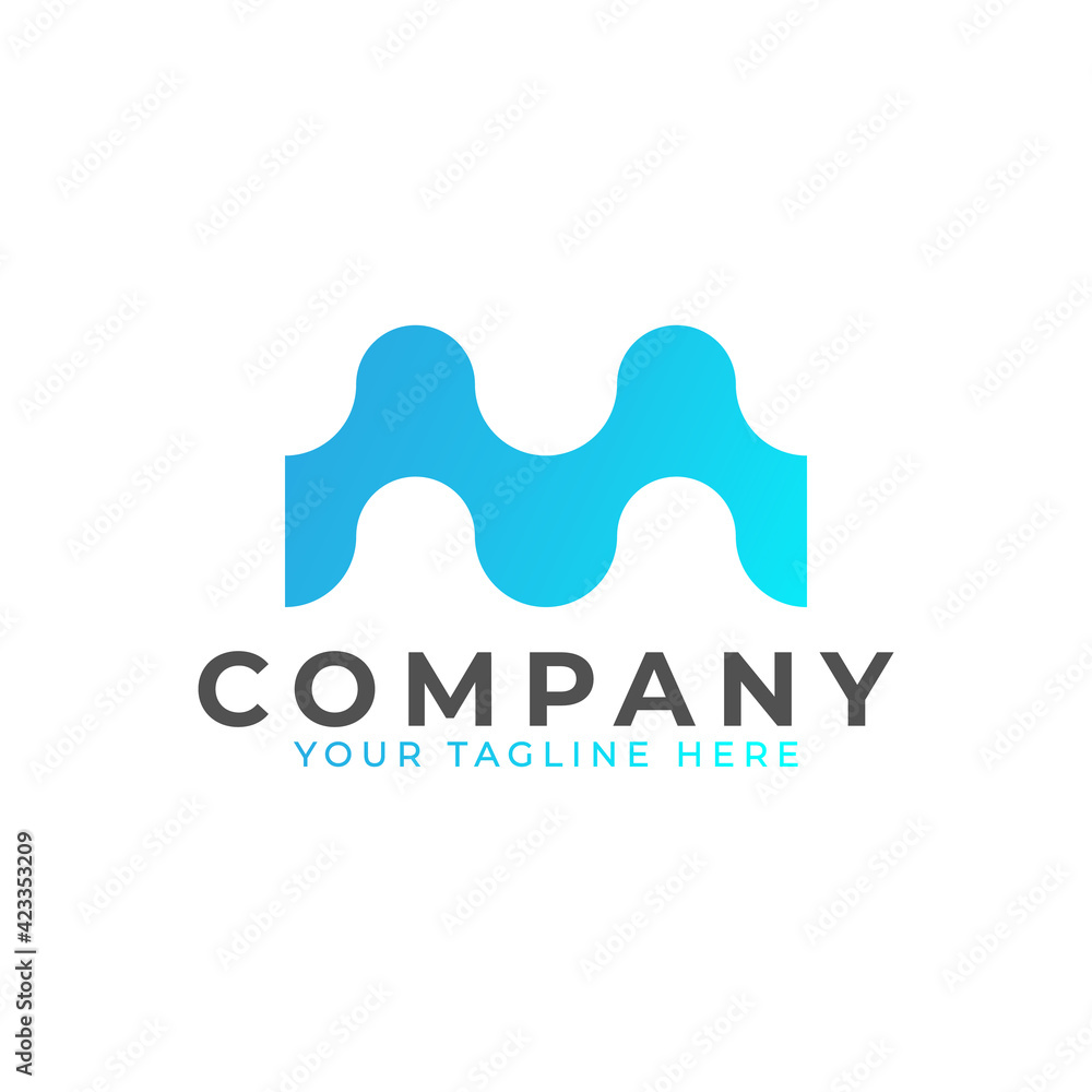 M Letter Water wave Logo. Usable for Business and Nature Logos. Flat ...