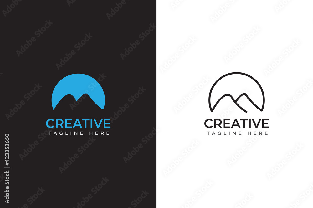 mountain logo, blue and monochromatic color. Abstract logos, design ...