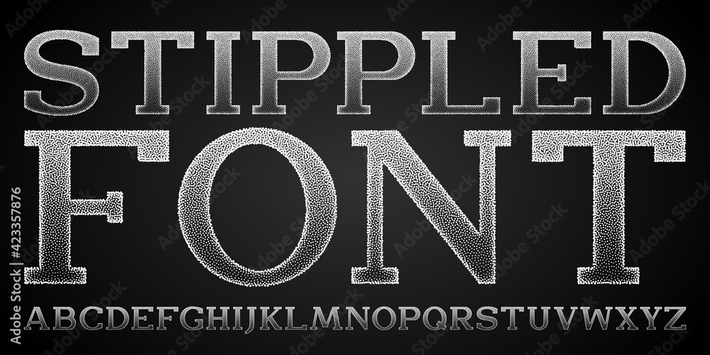 Stippled font. Unique design slab serif font with gradient stipple ...