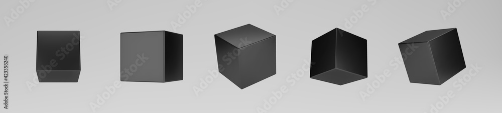 Black 3d modeling cubes set with perspective isolated on grey ...