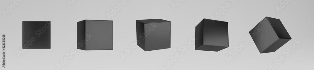 Black 3d modeling cubes set with perspective isolated on grey ...