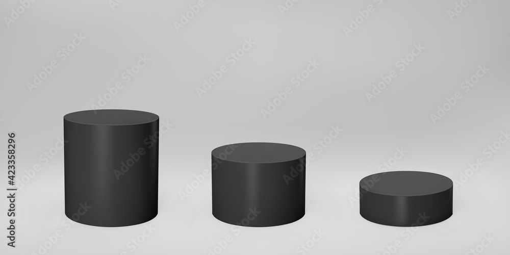 Black 3d cylinder front view and levels with perspective isolated on ...