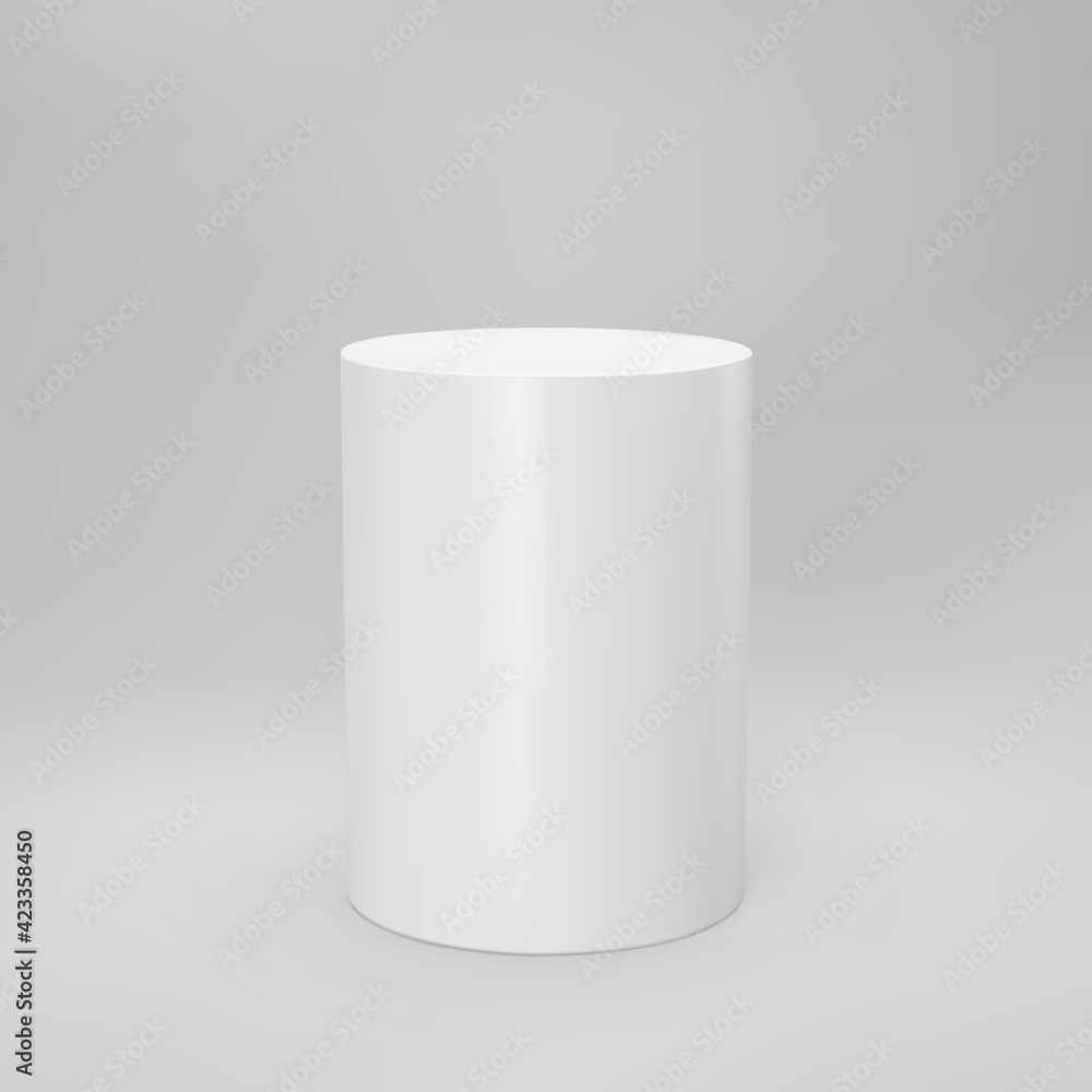 White 3d cylinder front view with perspective isolated on grey ...