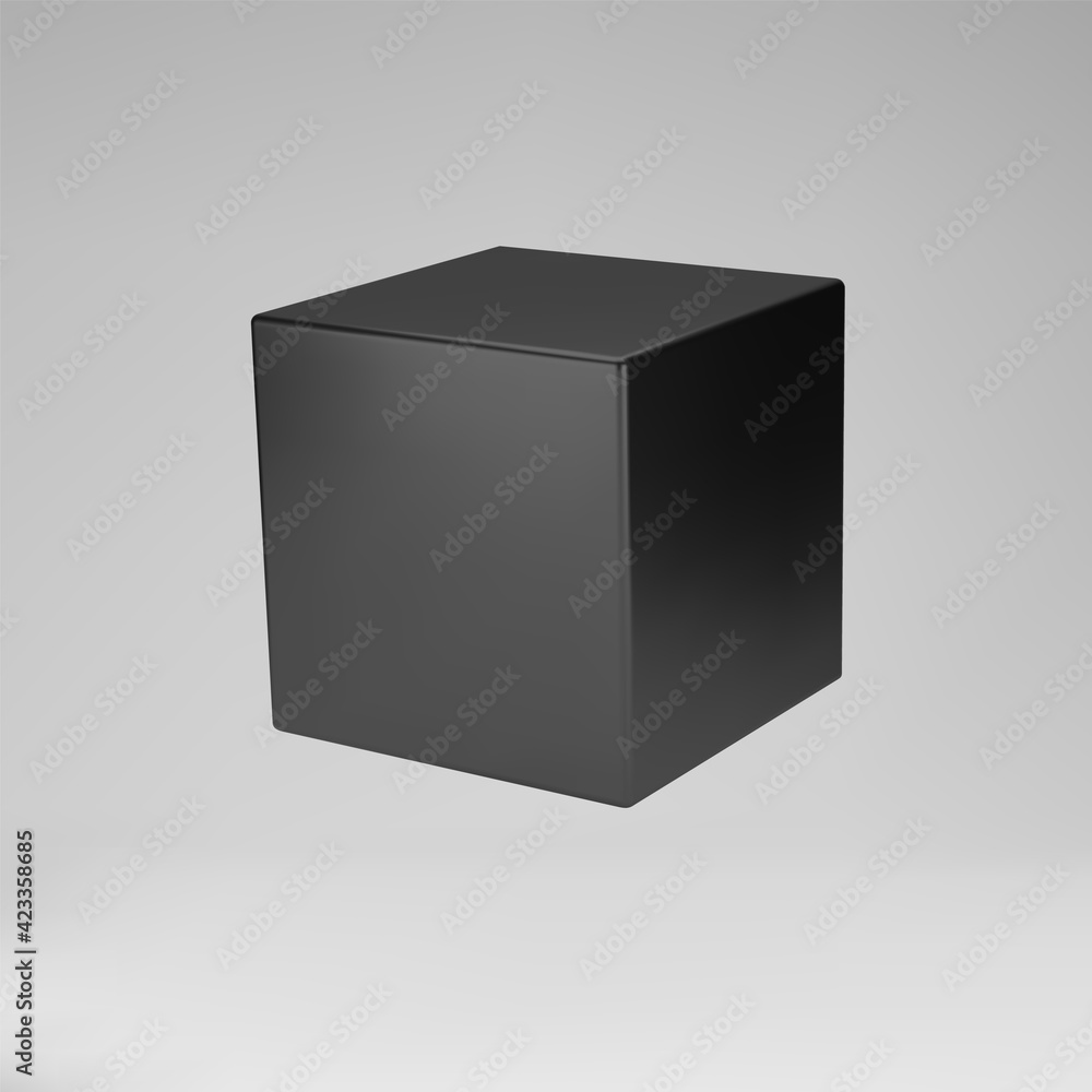 Black 3d Modeling Cube With Perspective Isolated On Grey Background Render A Rotating 3d Box In