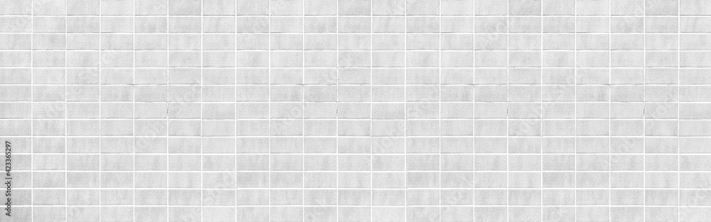 Panorama of Vintage white brick tile wall pattern and background ...