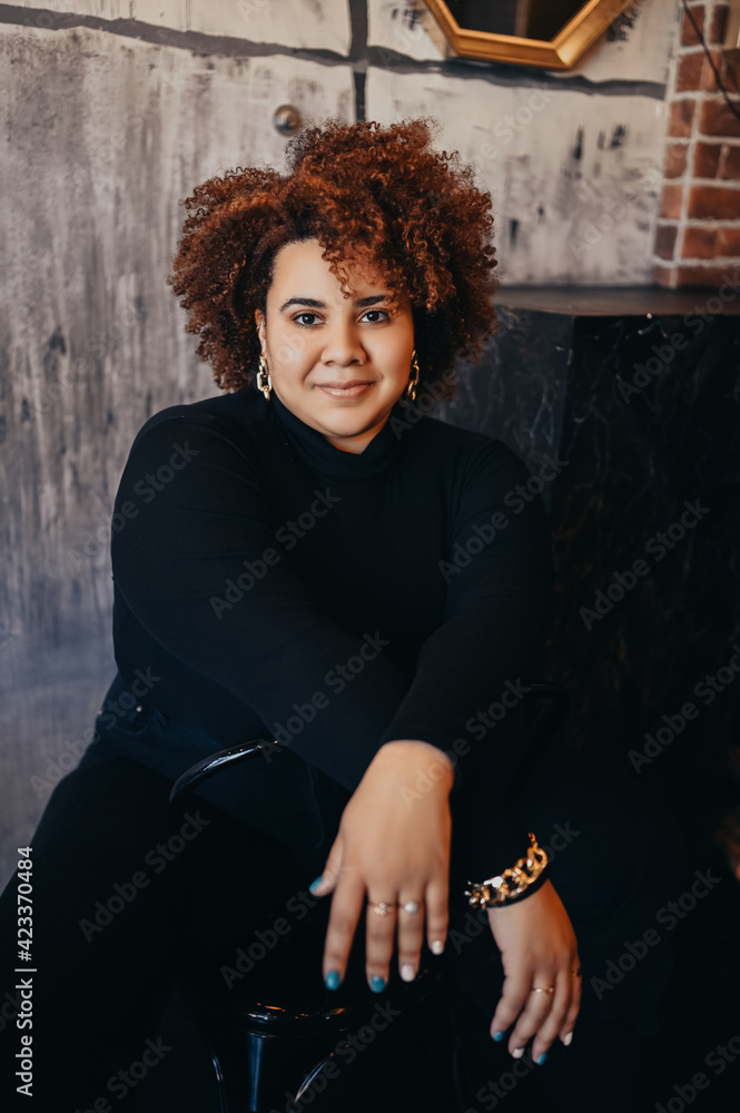 Beautiful curvy oversize African black woman afro hair posing in total ...