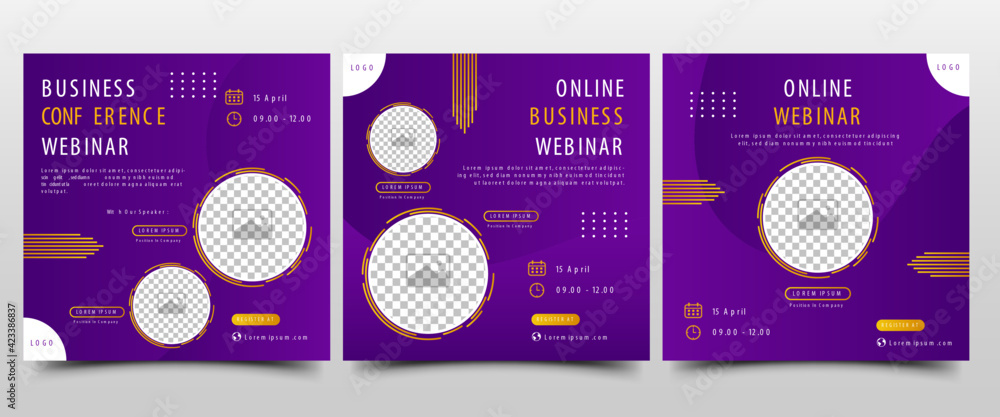 Collection of Webinar social media post. Modern banner with purple ...