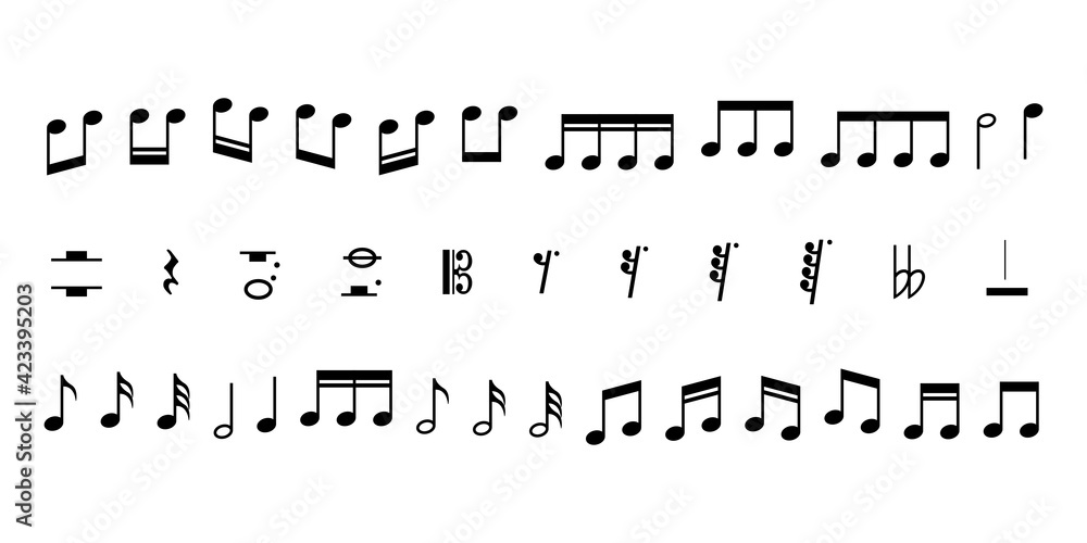 Collection of Music notes. Musical key signs. Vector symbols on white ...