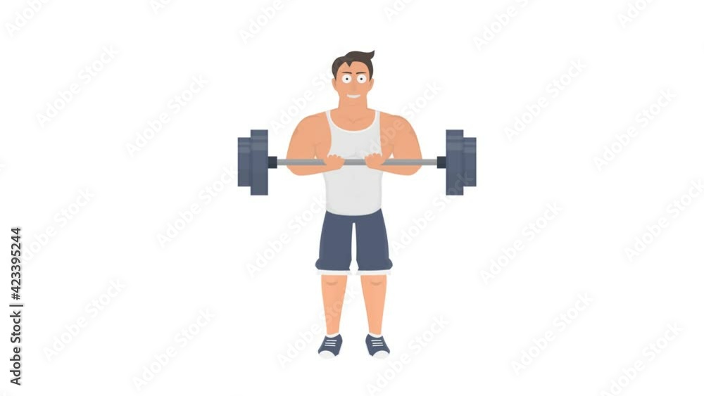 Bodybuilder. Animation of the exercise with a barbell on the biceps ...