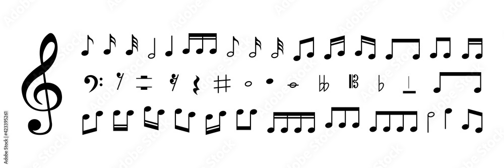 Collection of Music notes. Musical key signs. Vector symbols on white ...