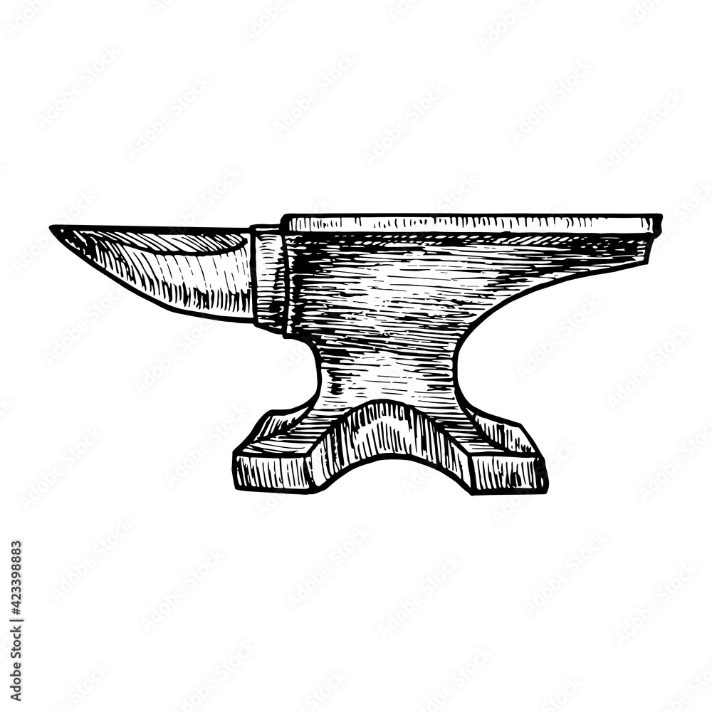 Anvil, gravure style hand drawn vector outline illustration Stock ...