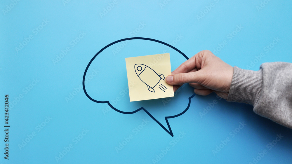 The silhouette of the brain and the picture of the rocket in it. A ...