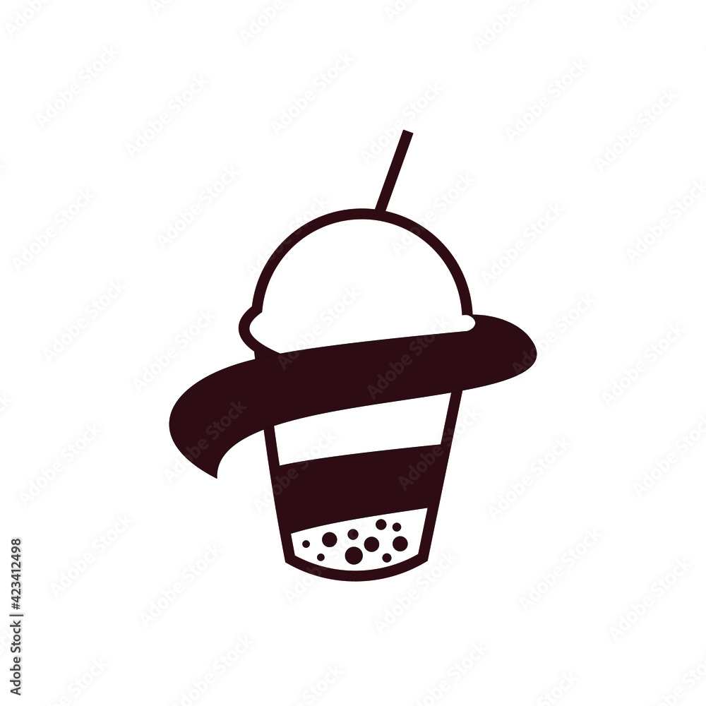 Vector logo of tea bubble milk drink, tapioca cup. Boba bubble tea logo ...