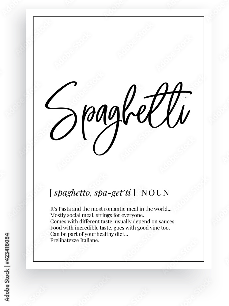 Spaghetti definition, vector. Minimalist poster design. Wall decals ...