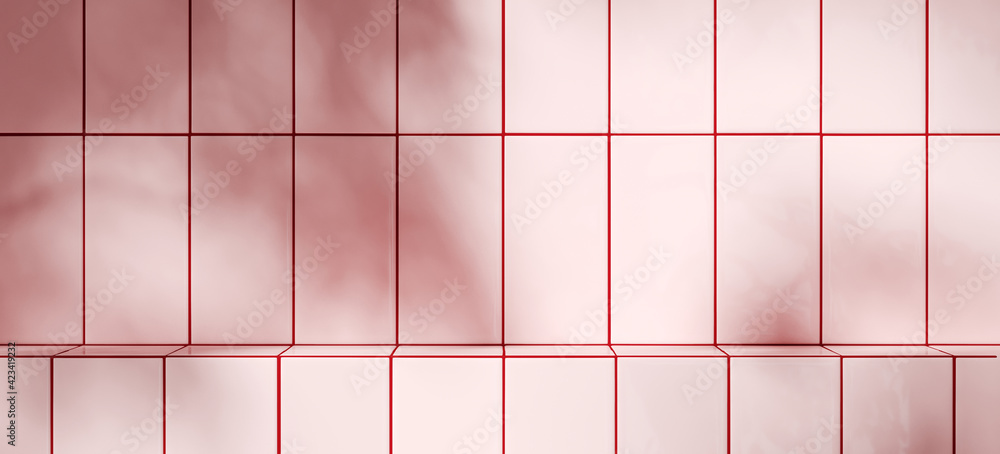 Summer mockup background for product presentation. Pink tile podium and ...