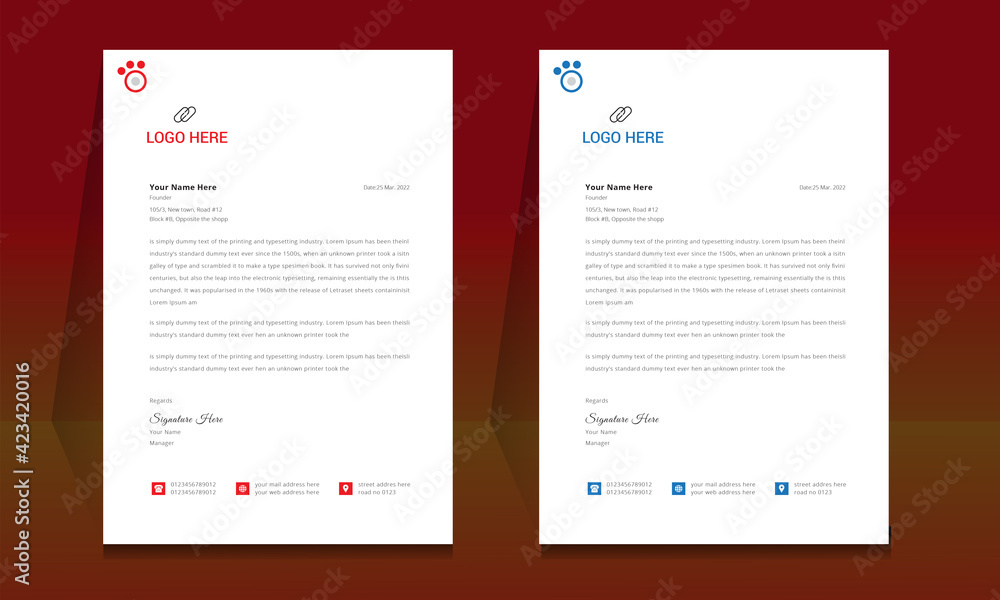 Letterhead format template, business style letterhead design template ...