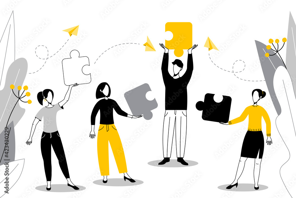 Business concept. People connecting puzzle elements. Symbol of teamwork ...